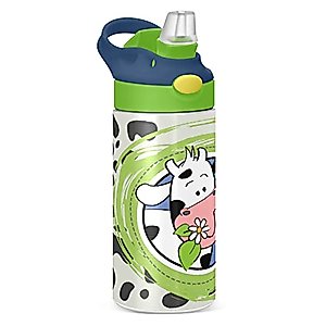 Kigai Cute Little Cow Insulated Water Bottle with Straw Lid for Kids, Vacuum Stainless Steel Metal Water Bottles for Toddlers, Leak Proof BPA-Free Water Flask Tumbler