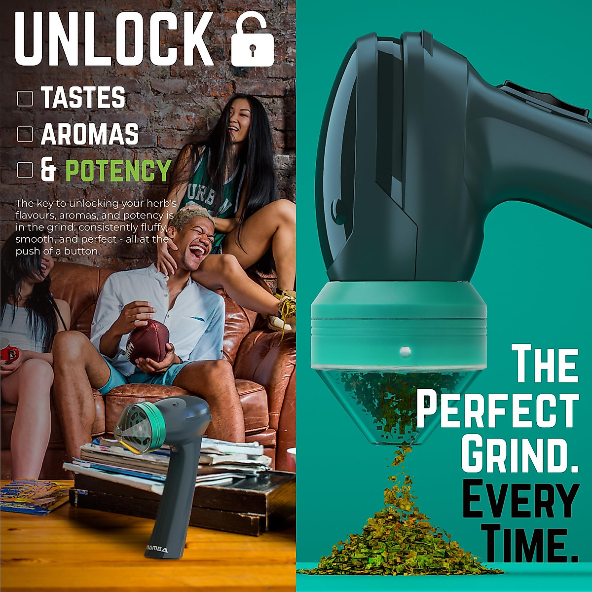 Mamba Lite 0.75g All-Plastic Head Electric Portable Herb Grinder. USB Rechargeable Powered for Easy One Handed Machine Grinding (Gray)