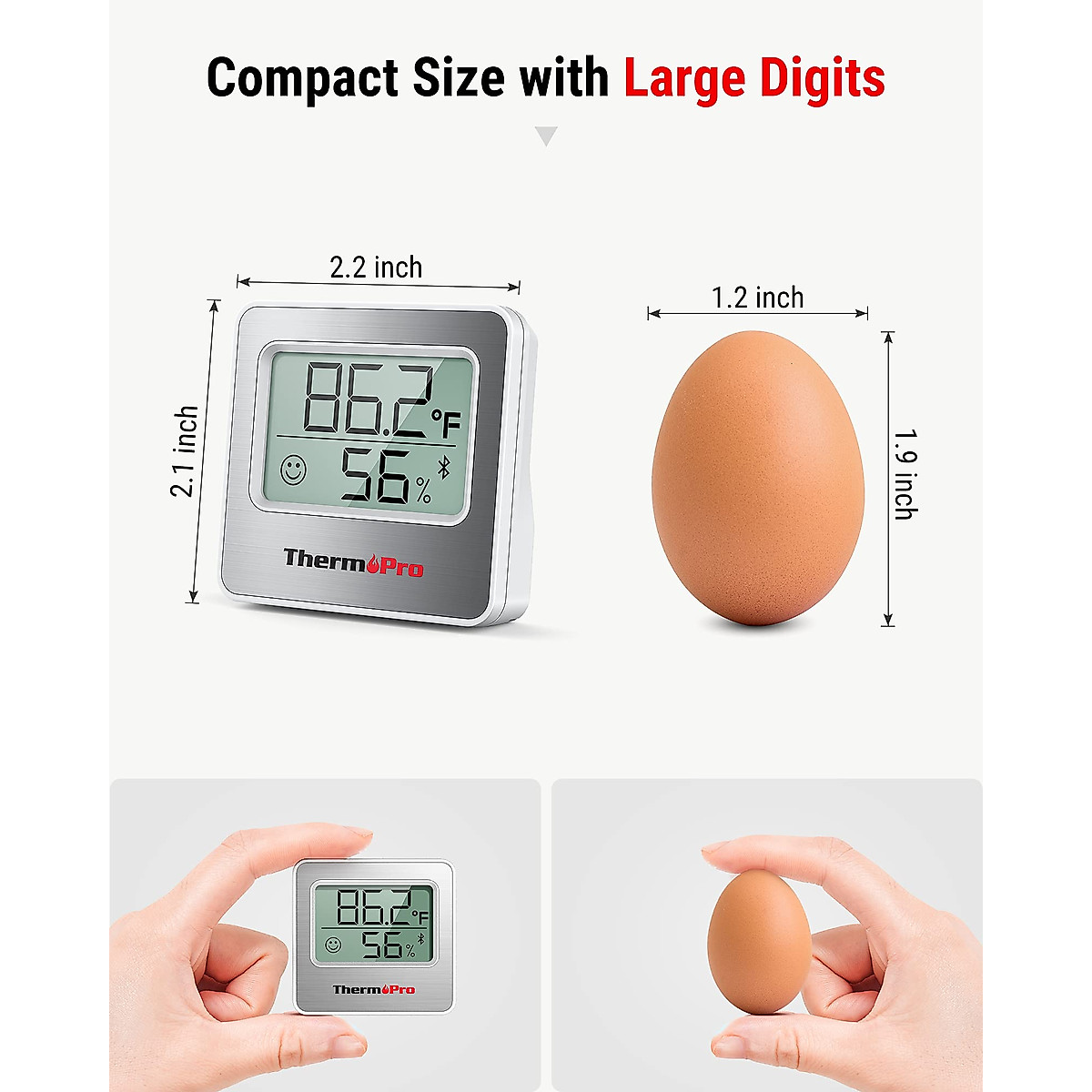 ThermoPro TP357 Digital Hygrometer Indoor Thermometer of 260FT, Bluetooth Humidity Meter with Smart App, Room Humidity Gauge with Humidity Sensor