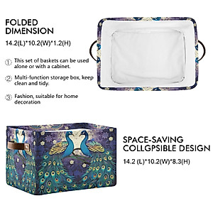 xigua Peacocks Pattern Storage Bins Foldable Canvas Fabric Storage Basket with Handles for Organizing, Large Storage Baskets for Shelves Closet