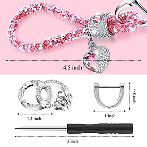 Crystal Car Keychain Bling Keychain Accessories Glitter KeyRing Strap with Heart Charm Key Decorations for Women Auto (Pink)