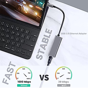 DTECH USB to Ethernet Adapter 3.0 10/100/1000 mbps Gigabit Wired Network Cable Converter with LED Indicators for Laptop Notebook Desktop Computer Router Modem Internet Connection