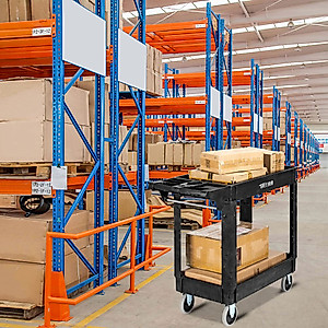 TUFFIOM Plastic Service Utility Cart with Wheels, 550lbs Capacity Heavy Duty Tub Storage Cart W/Deep Shelves, Multipurpose Rolling 2-Tier Mobile Storage Organizer, for Warehouse Garage Industrial