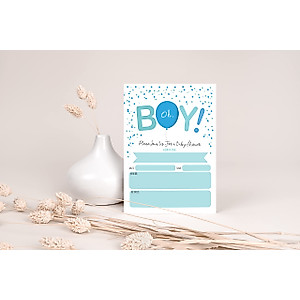Boy Baby Shower Invitations with Book Request and Diaper Raffle Card, Blue Baby Sprinkle, 20 Fill in Invites