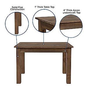 Merrick Lane Jessamine 46" x 30" Rectangular Antique Rustic Solid Pine Farm Dining Table
