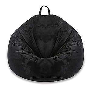 MFTEK Bean Bag Chair Cover(No Filling), Large Washable Soft Velvet Bean Bag, Stuffed Animal Storage or Memory Foam for Kid Adults, 35’’×35’’×43’’ (Black)