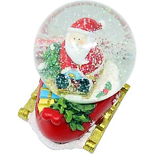 Celebright Christmas Musical Snow Globe - Plays 8 Songs Including Jingle Bells & Lights Up with Changing LED Colours - Large 14cm (Santa on a Sleigh Base)