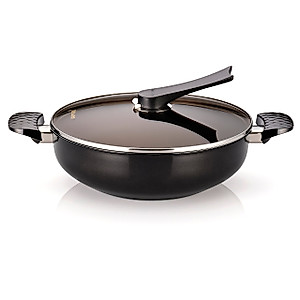 Happycall 5 Layer Diamond Nonstick Party Wok, 13inch, Stir Fry Pan, Jumbo Size, Double Handle Wok, Deep Frying, With Glass Lid