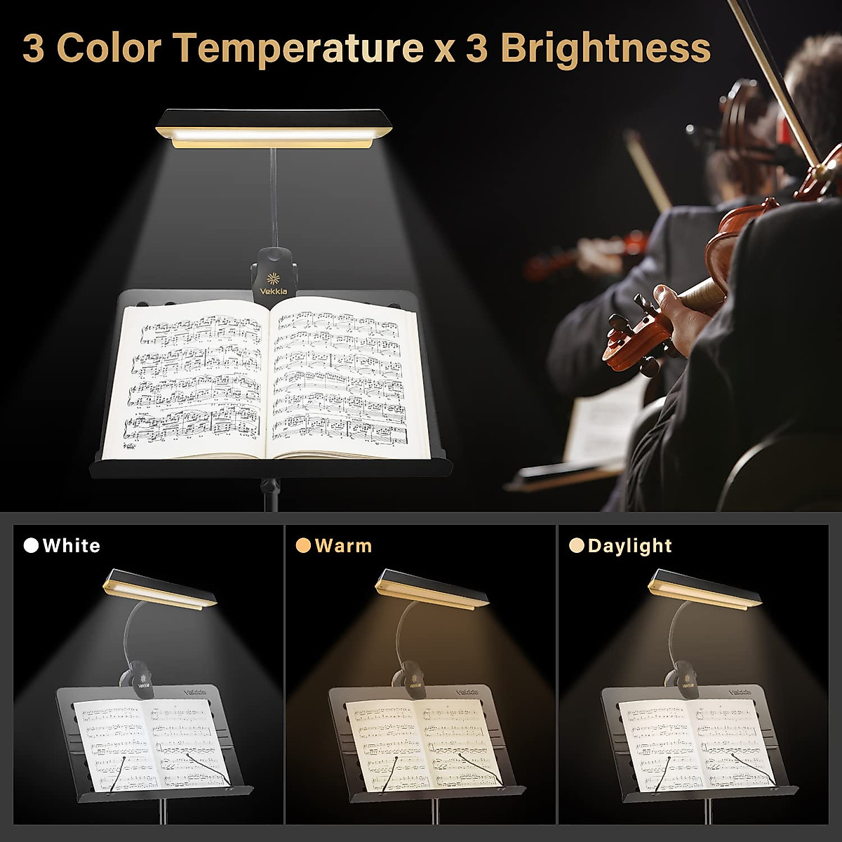 Vekkia Royal Super Bright Music Stand Light, Clip On Piano Lights, USB Rechargeable Piano Lamp, Great for Upright Piano, Voilin, Orchestra, Podium