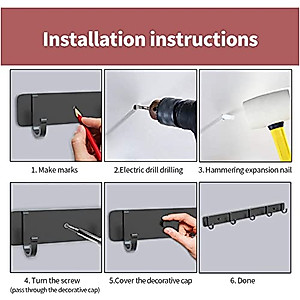 Funvalley Surperfect Coat Rack Wall Mounted 2 Packs,Heavy Duty Metal Hook Rack with 5 Hooks Kitchen Bathroom Storage Organizer Hanger for Coat Bag Hat Black