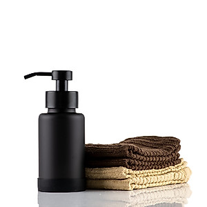 Black Glass Foaming Hand Soap Dispensing Bottle - Matte Black - 11 Ounce - Includes Hand Soap Labels & Silicone Coaster