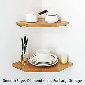 Corner Shelf Floating, Solid Oak Wood Corner Wall Shelf with Wire Hole for Cable, Small Plant Hanging Display Corner Shelf Wall Mount for Bedroom Living Room Kitchen