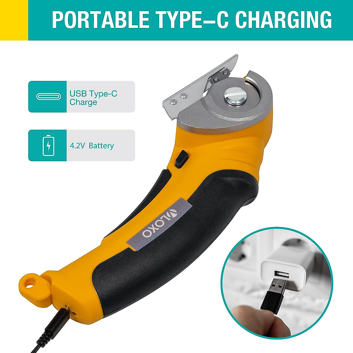 VLOXO Cordless Electric Scissors, Rotary Cutter for Fabric with Safety Lock, 4.2V Cardboard Cutter Multi-Cutting Tools, Rechargeable Powerful Fabric Cutter for Carpet Leather Felt with Storage Box