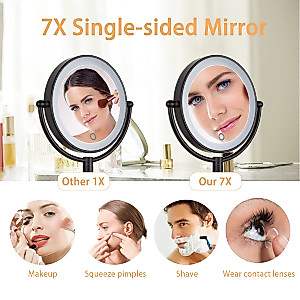 Wall Mounted Lighted Makeup Vanity Mirror 8 Inch Double Sided 1X 10X Magnifying Bathroom Mirror, Touch Screen Dimming, Extended Arm 360 Rotation Shaving Light up Mirror, Black