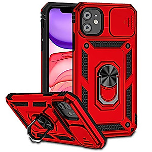 Hitaoyou iPhone 11 Case with Lens Protection, iPhone 11 Case with Camera Cover & Kickstand Military Grade Shockproof Heavy Duty Protective with Magnetic Car Mount Holder Phone case for iPhone 11 red