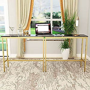Aklaus 40" Bar Table,Rectangular Industrial Bar Height Table with Sturdy Gold Metal Frame Black Faux Marble Top,Pub Table High Top Dining Table Console Table for Dining Room Living Room Entryway