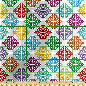 Lunarable Celtic Knot Fabric by The Yard, Colorful Antique European Ornate Design Mythological with Curved Lines, Decorative Satin Fabric for Home Textiles and Crafts, 10 Yards, Multicolor