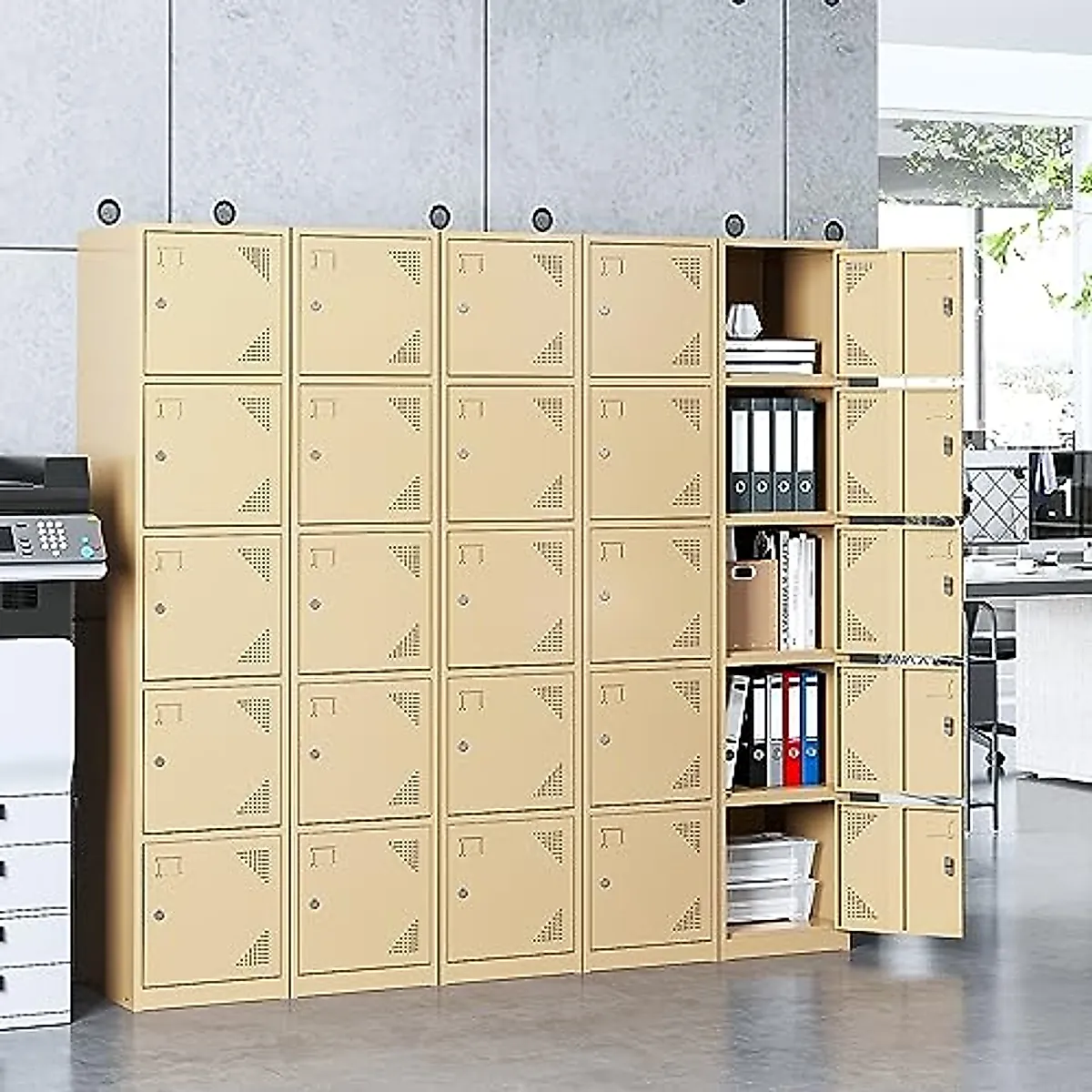 Yizosh Metal Locker with 5 Doors, Tall Steel Storage Lockers for Employees - 71" Locker Storage Cabinets for School, Gym, Home, Office, Garage (Camel)