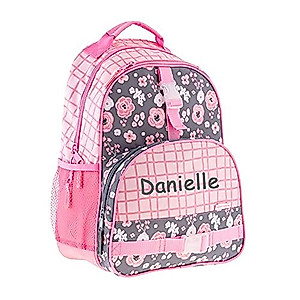 Stephen Joseph Personalized Backpack - Flowers Book Bag - Pink and Gray All Over Print - Kids Back to School Supplies - Vacation Daypack - Custom Name