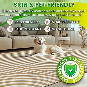 Washable 8x10 Modern Area Rug for Living Room, Brown Minimalist Aesthetic Abstract Boho Large Rugs, Ultra-Thin Low Pile Soft Nonslip Indoor Floor Carpet for Office Bedroom Playroom Classroom Dorm