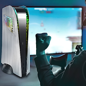 SIKEMAY PS5 Plates Console Accessories with Cooling Vent and RGB LED Light Strip for PlayStation 5 Disc Edition, PS5 Cover Face Plates Hard Shockproof Side Shell Skin, 8 Colors 400 Effects - Silver