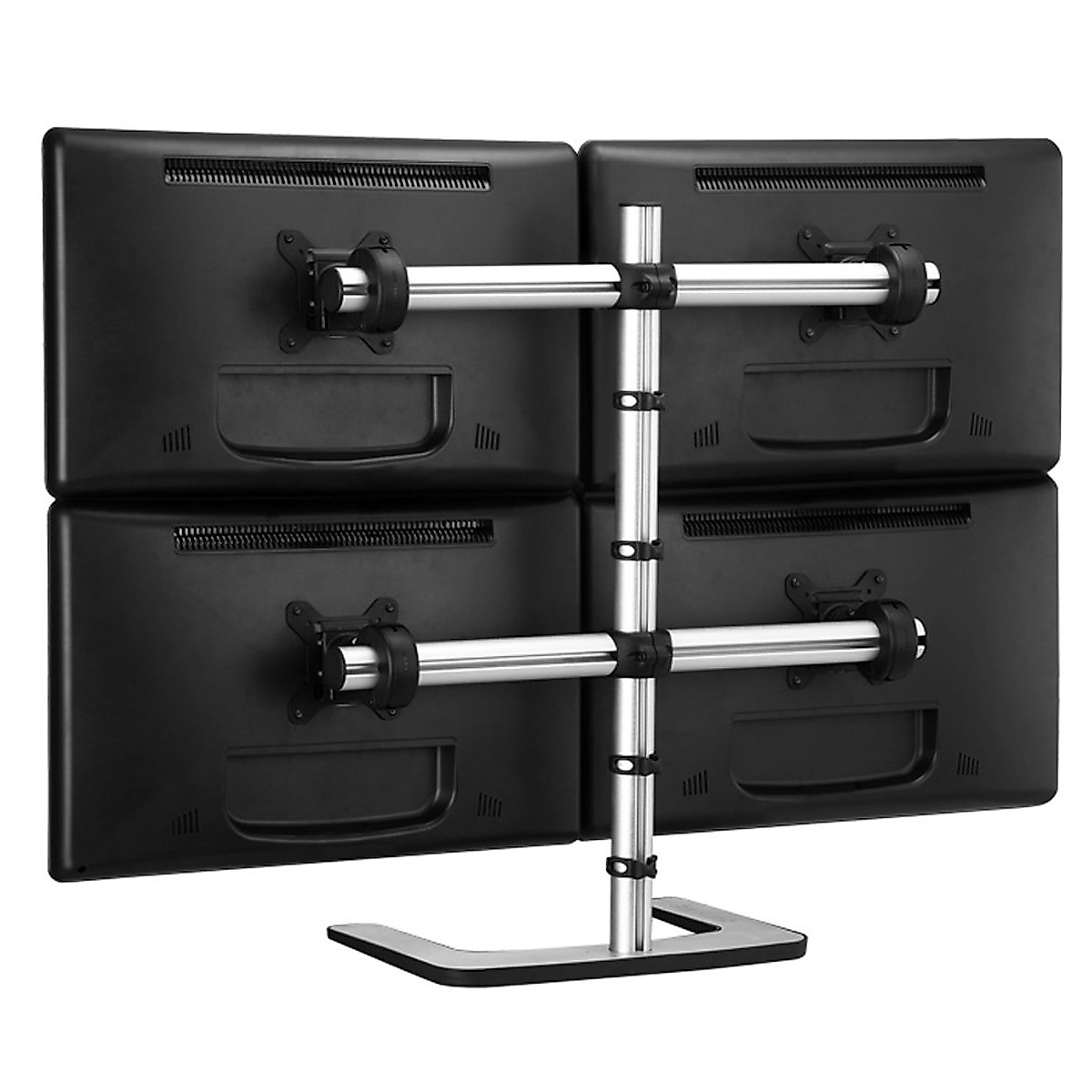 Atdec Quad/Triple/Dual/Single Monitor Desk Mount - Freestanding Base - Loads up to 17.6lb Flat or 13.5lb Curved - VESA 75x75, 100x100 - Quick Display Release, tilt, pan, Landscape/Portrait