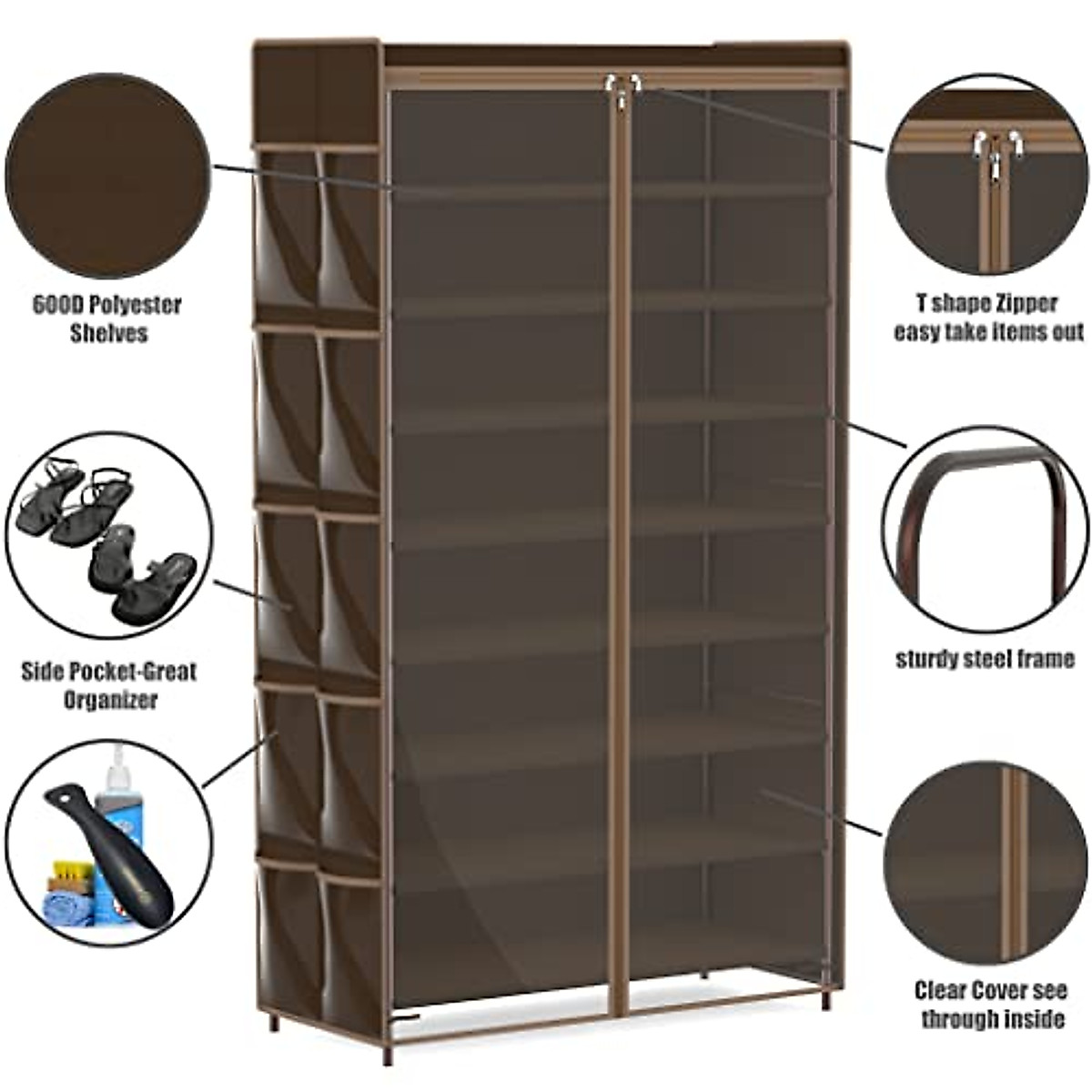 Simple Houseware 8 Tiers Shoe Rack with Cover, Bronze
