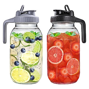2 Pack 64 oz Pitcher With Lid, Glass Pitcher With Lid, Leak-Proof Airtight Mason Jar Pitcher, Sun Tea Jar, Glass Pitcher, Sun Tea Pitcher for Ice Tea, Cold Brew Coffee, Breast Milk, Juices