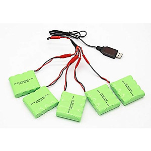 Parts & Accessories 4.8V 2400mAh Ni-MH Battery with 5in1 Charger for Remote Control Toys Lighting Electric Tool AA Group RC Toys Battery Group JST - (Color: 5pcs with c)