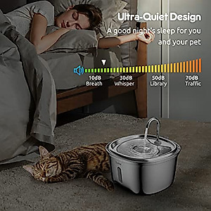 ZeePet Stainless Steel Cat Water Fountain, 3.5L/120oz Large Capacity Pet Water Fountain with Window, Automatic Dog Water Dispenser with led, with 3 Carbon Filter and 2 Pump Filter for Cat,Dog