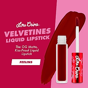 Lime Crime Velvetines Liquid Matte Lipstick, Feelins (Deepest True Red) - Bold, Long Lasting Shades & Lip Lining - Stellar Color & High Comfort for All-Day Wear - Talc-Free & Paraben-Free