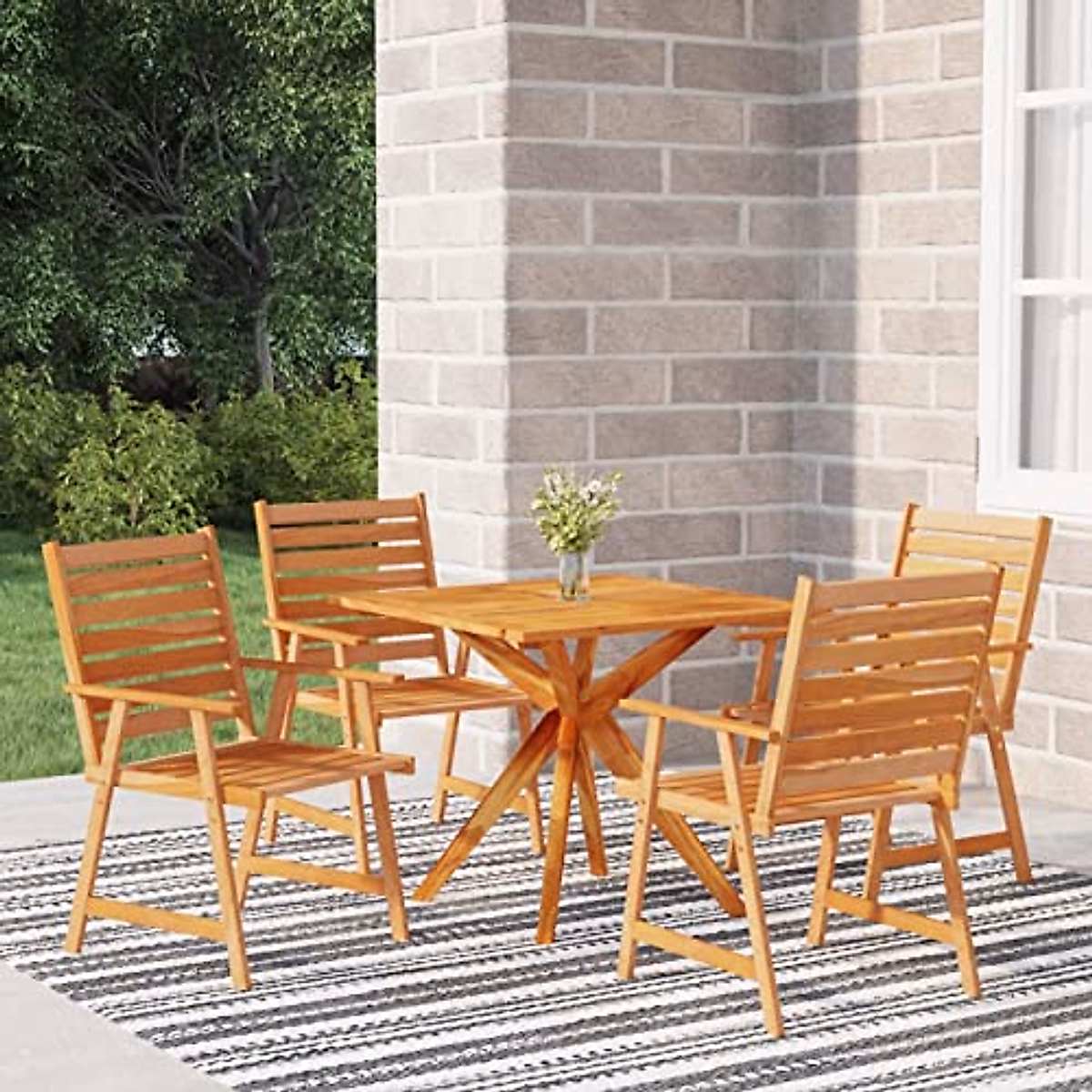 Camerina 5 Piece Patio Dining Set Outdoor Dining Table Set Patio Table and Chairs Set Outdoor Patio Dining Set Solid Wood Acacia 3087136