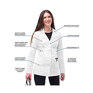Adar Universal Stretch Lab Coat for Women - 28" Tab-Waist Lab Coat - 3300 - White - M