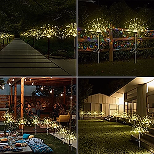 VILLTAK Firework Solar Lights, Outdoor Chandelier, 180 LED Starburst Lights, 8 Modes Solar Chandelier, DIY Decorative Garden Fireworks Lamp for Gazebo Christmas Party, Warm White, Large