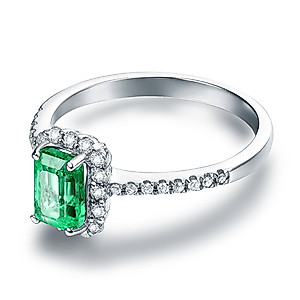 Lanmi 14K White Gold Natural Green Emerald Engagement Solitaire Rings Diamonds Wedding Band for Women Promotion