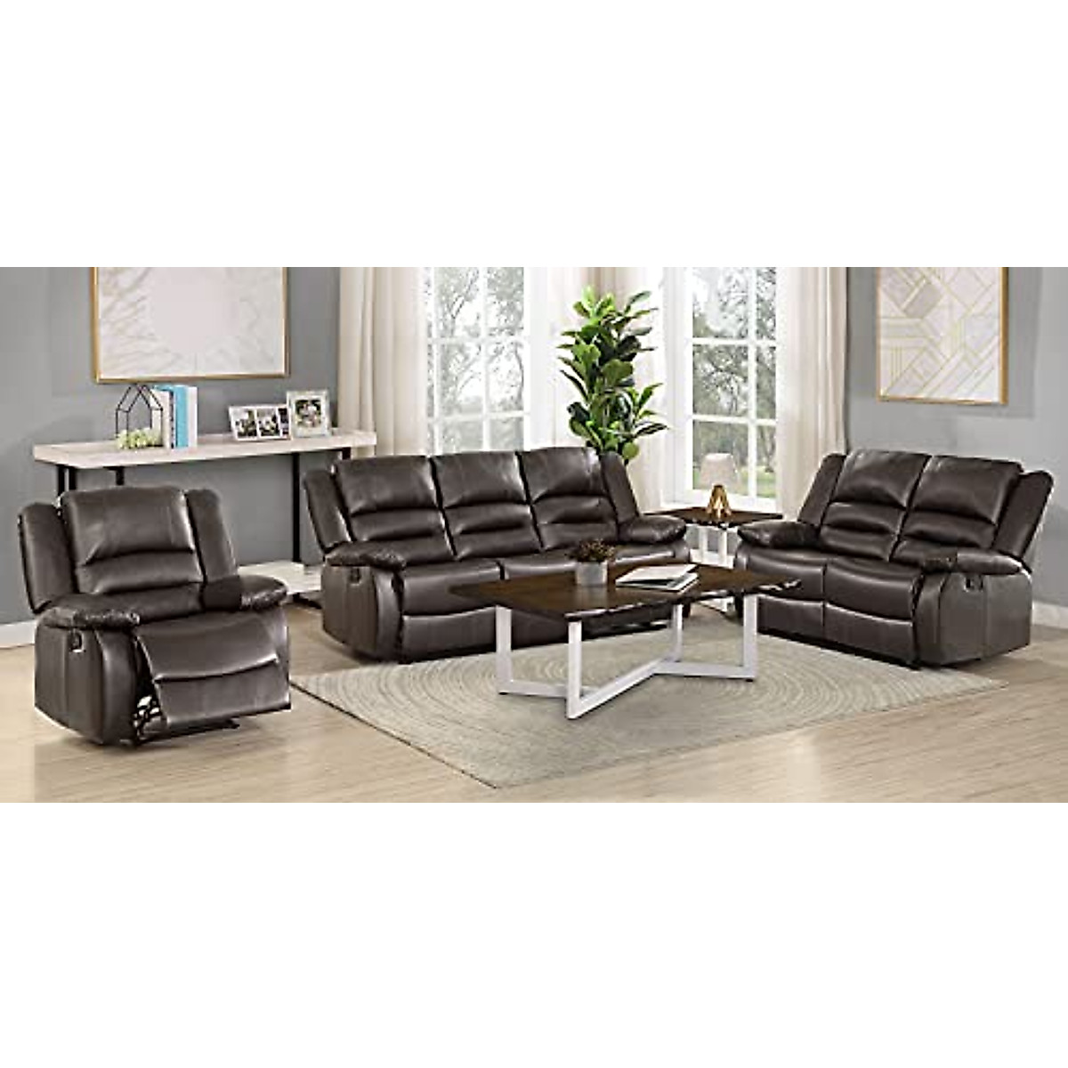 Lexicon Azrael Faux Leather Double Manual Reclining Sofa, 82" W, Brown