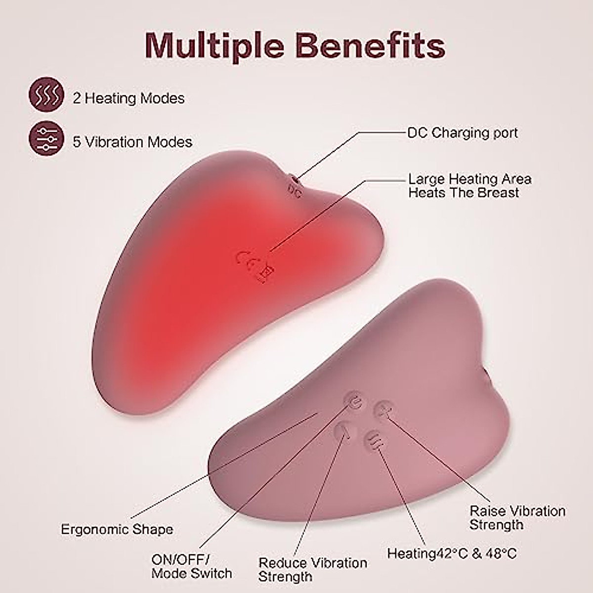 Voraiya® Lactation Massager with Heat for Breastfeeding 2 in 1, Lactation Massager with Warming and Vibration Adjustable for Clogged Ducts, Soft Breast Massager, Improve Milk Flow