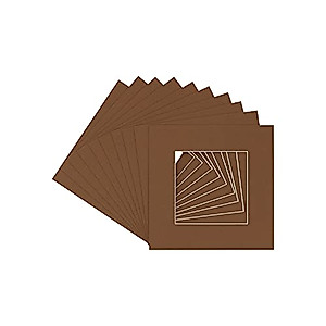 13x13 Mat Bevel Cut for 9x9 Photos - Precut Aged Oak Brown Square Shaped Photo Mat Board Opening - Acid Free Matte to Protect Your Pictures - Bevel Cut for Family Photos, Pack of 25 Matboards Show