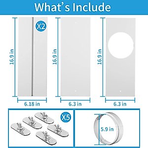 Portable Air Conditioner Window Kit with Coupler, Vertical/Horizontal Sliding Window AC Vent Kit, Adjustable Length from 17" to 60" AC Window Seal Plates Kit for 5.9"/15 cm Exhaust Hose