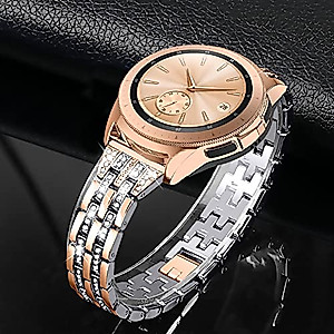 Joyozy Women Girls Stylish Band for Samsung Galaxy Watch (42mm)/Galaxy Watch3(41mm)/Active/2(40mm)/(44mm)/Ticwatch 2, Stainless Steel 20mm Jewelry Watch Strap Band Wrist Band Rhinestones Bracelet-Original Design(Rose Gold+Silver)