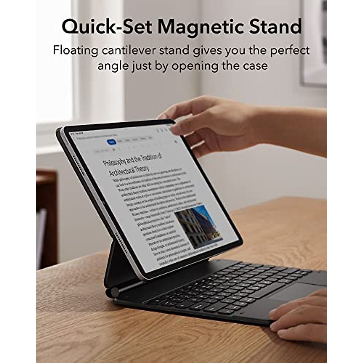 ESR iPad Keyboard Case for iPad Pro 12.9 inch (3rd, 4th, 5th, 6th Generation), Easy-Set Floating Cantilever Stand, Precision Multi-Touch Trackpad, Multi-Color Backlit Keys, Magic Keyboard, Black