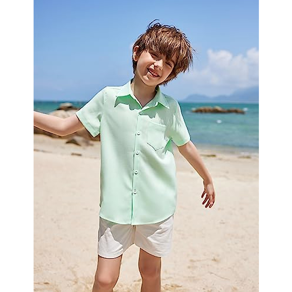 COOFANDY Big Boys Light Blue Button Down Shirt Kids Short Sleeve School Dress Shirt