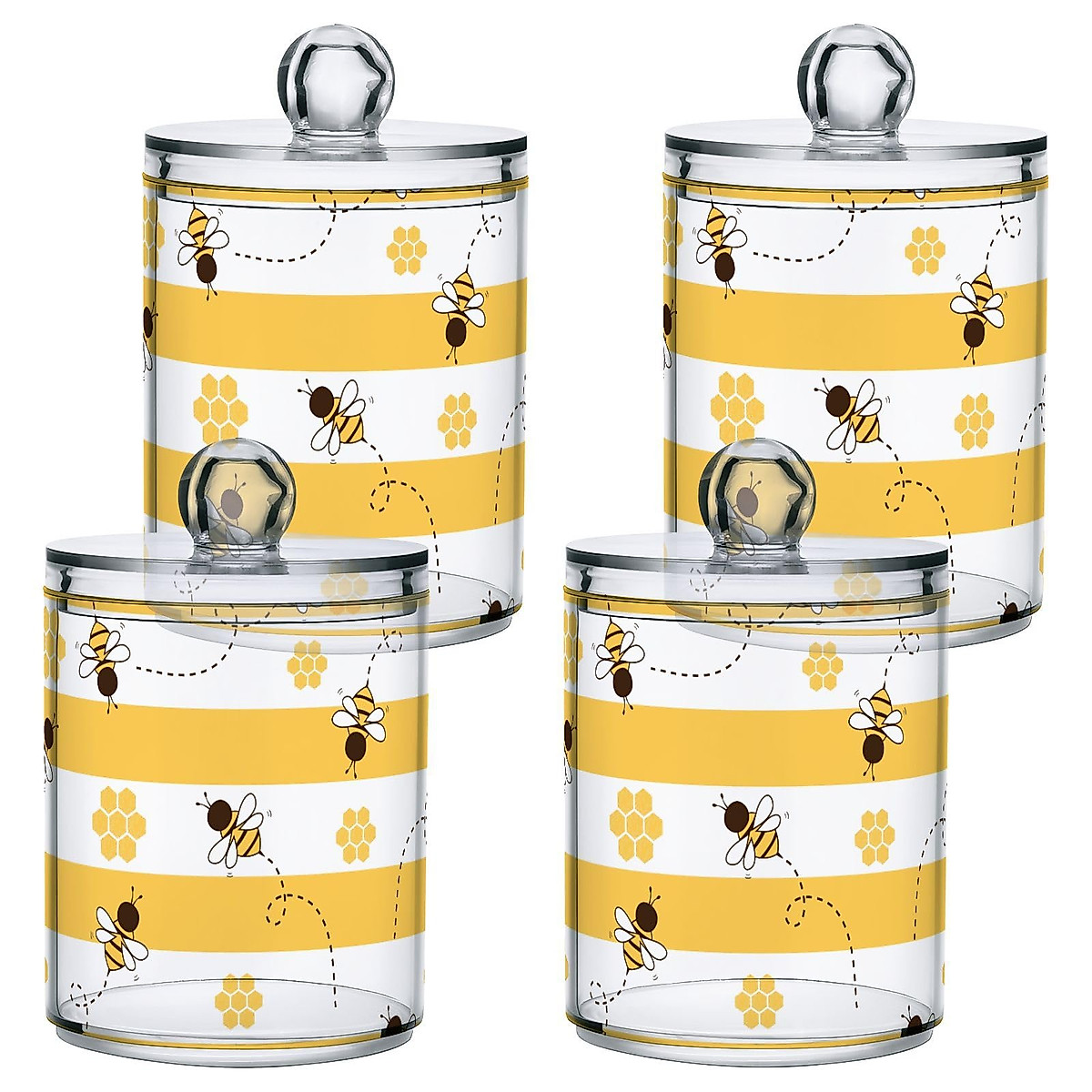Bee Honey Stripe 2 Pack Qtip Holder Organizer Dispenser Plastic Bathroom Jars Storage Containers with Lids Clear Bathroom Organizer Dispenser for Hair Accessories