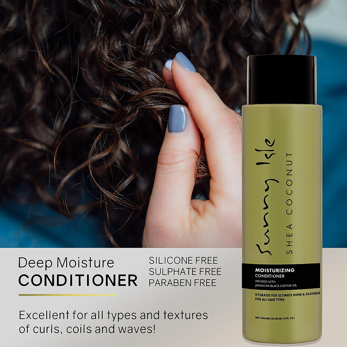 Sunny Isle Shea Coconut Moisturizing Conditioner 12oz | Infused with Jamaican Black Castor Oil | Curly Hair Conditioner | Quenches & Softens Dry Curls, Waves, Coils | Silicone, Paraben & Sulfate-FREE