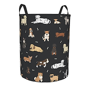 Gbuzozie Cute Dogs Round Laundry Hamper Cartoon Puppy Animals Storage Basket Toys Clothes Organizer Bin For Home Bathroom Bedroom Dorm Nursery, 62l