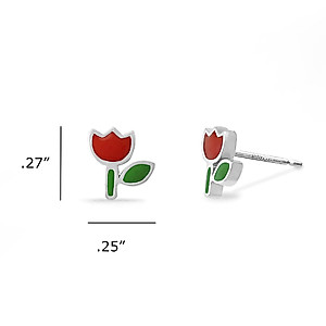 Boma Jewelry Sterling Silver Red & Green Resin Flower Stud Earrings