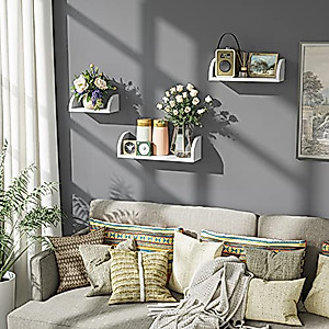 SRIWATANA White Floating Shelves, Nursery Wall Shelves Set of 3, Solid Wood Shelves for Bedroom, Living Room, Kitchen, Bathroom - White