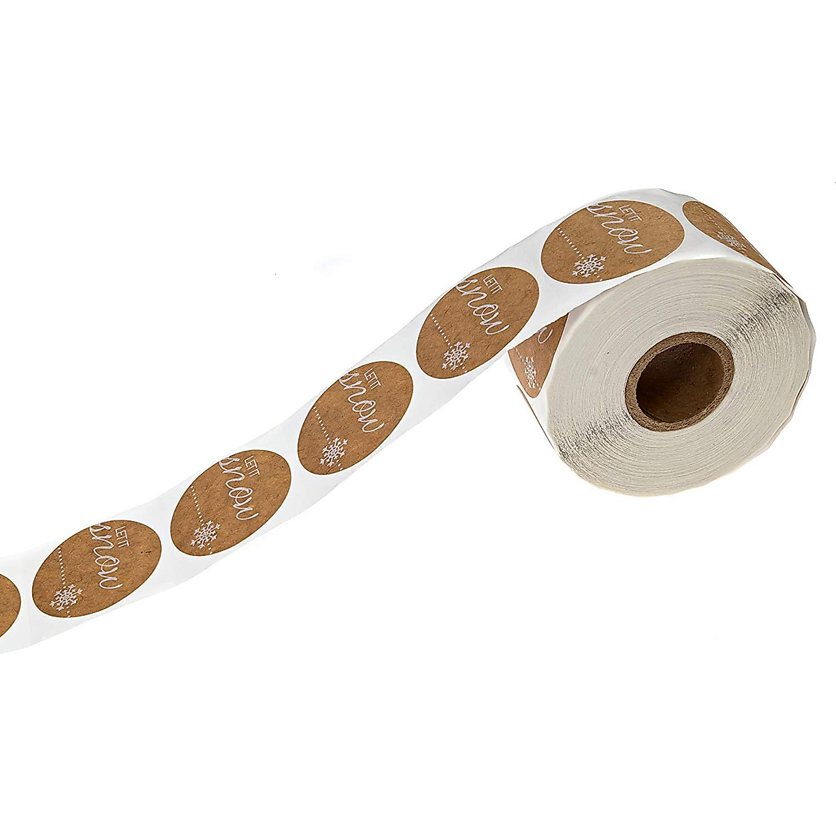 Let It Snow Holiday Stickers / 500 Brown Kraft Winter Snowflake Labels / 1.5" Christmas Card Envelope Seals