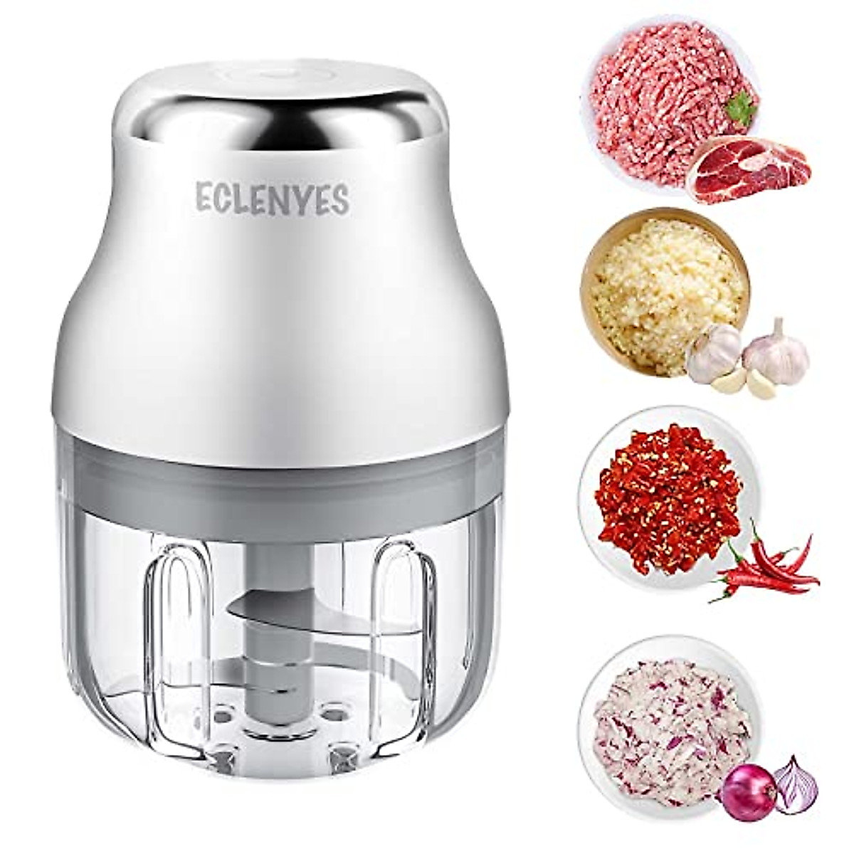 Electric Garlic Chopper, 250ML Mini Portable Veggie Chopper, Garlic Grinder Masher Onion Chopper, Blender to Vegetable, Wireless Food Processor for Ginger, Chili, Fruit, Meat, etc