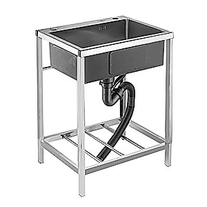 Sink Stainless Steel Utility Commercial Grade Laundry Tub Culinary for Outdoor Indoor Garage Kitchen Laundry Utility Room Sinks, Floor-standing Garden Sink, 56×46×75cm (Size : Package A)